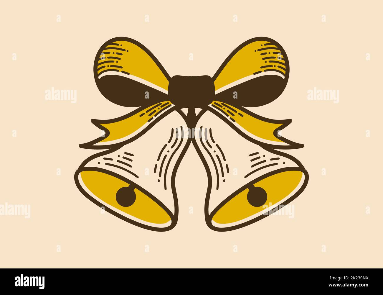 Two bells with a ribbon retro vintage line art design Stock Vector ...