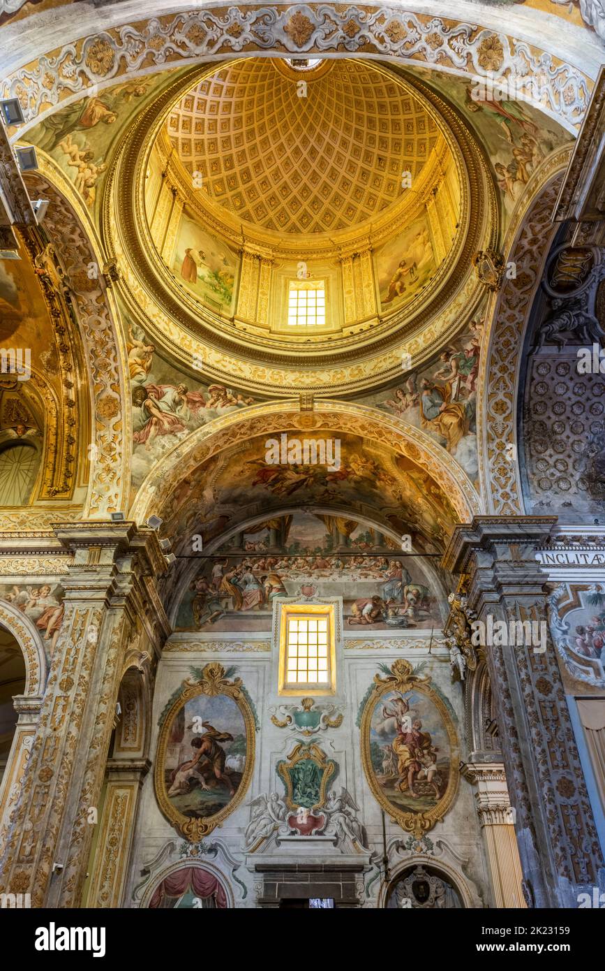 The spectacular painted ceilings in the interior of the 17c Baroque ...