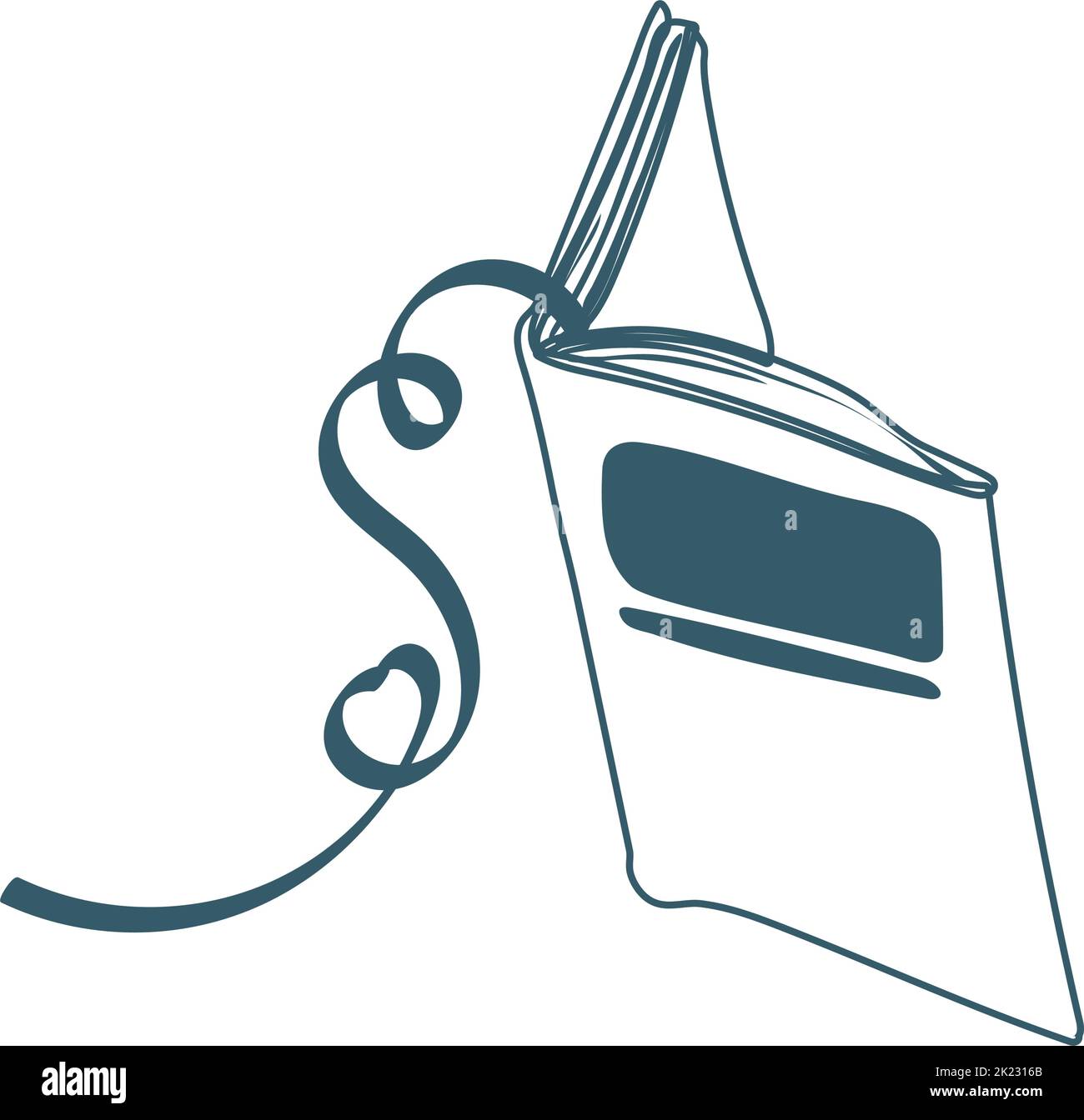 Open book with a ribbon bookmark, drawn in the style of a doodle ...