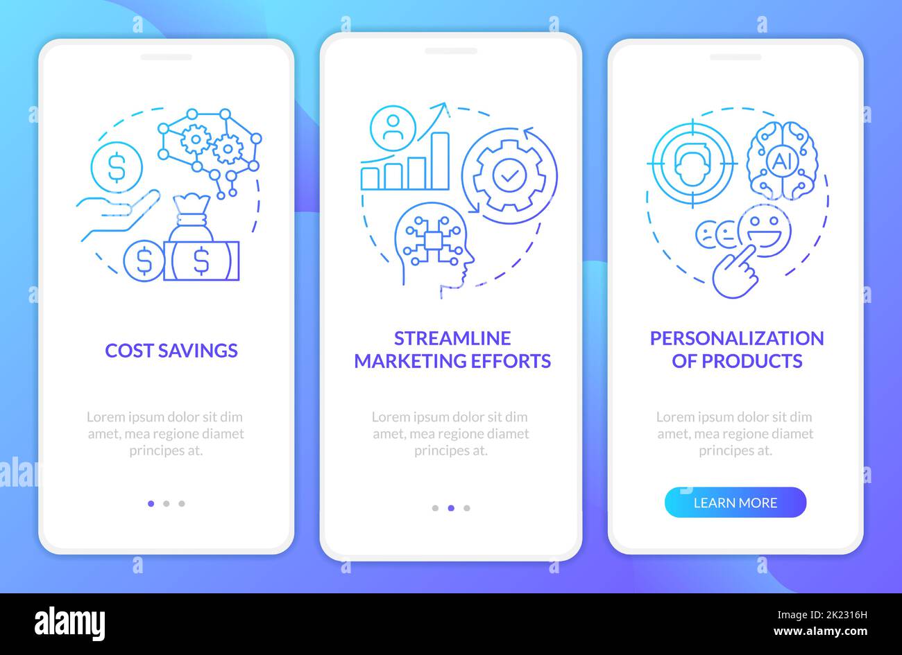 Benefits Of Ai In Marketing Blue Gradient Onboarding Mobile App Screen