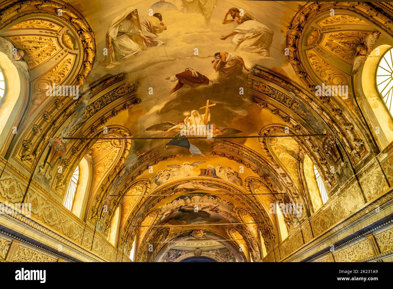 The spectacular painted ceilings in the interior of the 17c Baroque ...