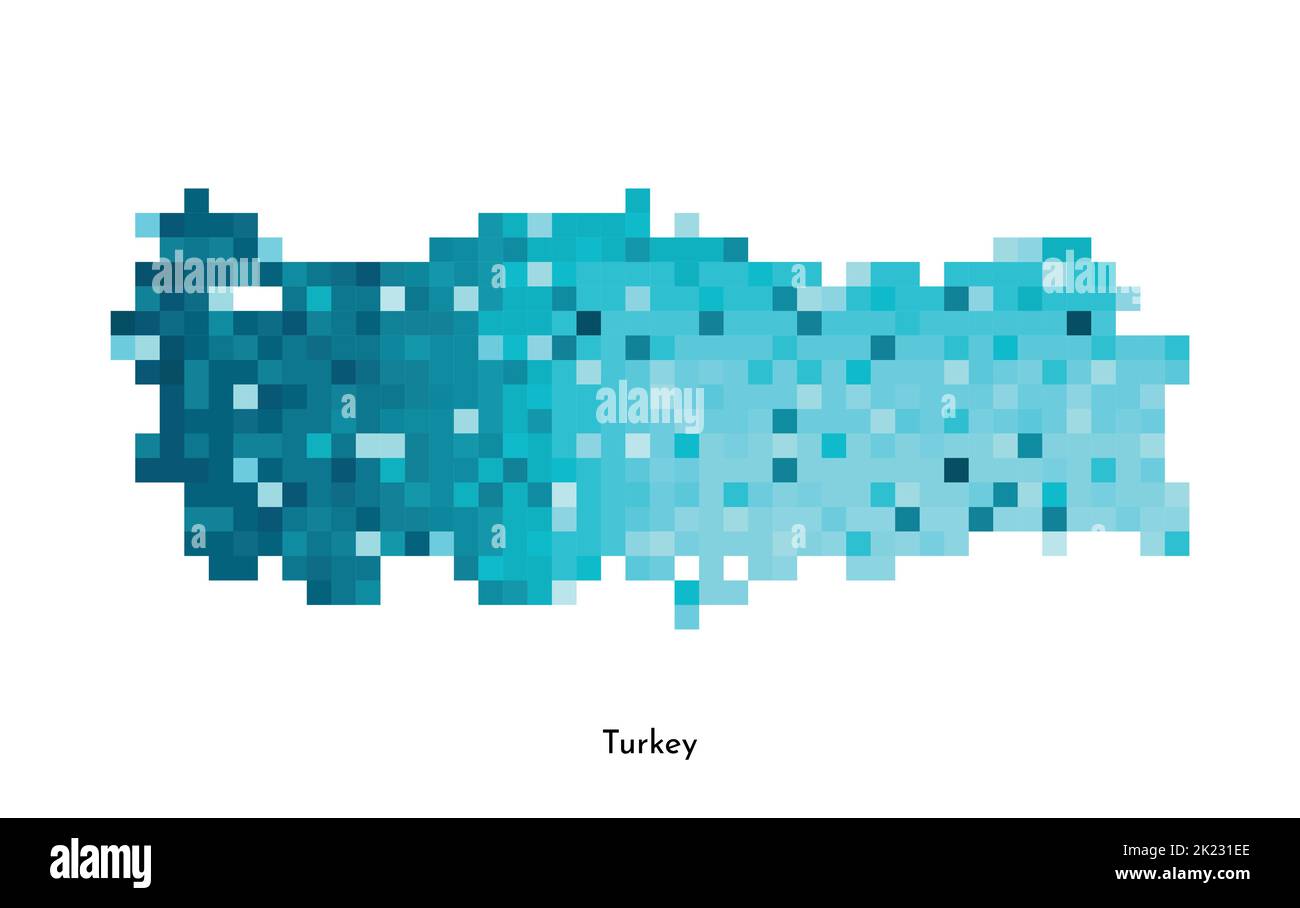 Vector isolated geometric illustration with simple icy blue shape of Turkey map. Pixel art style ...