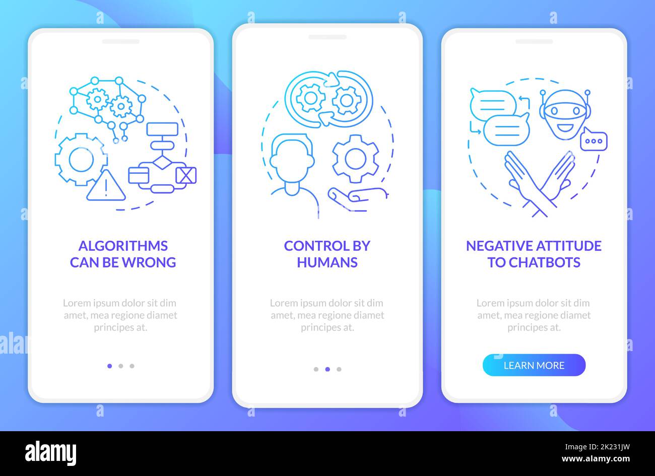 Cons of AI marketing blue gradient onboarding mobile app screen Stock ...