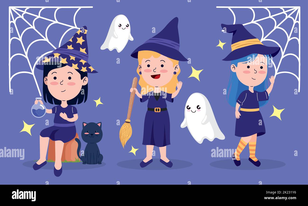 halloween witches with ghosts Stock Vector Image & Art - Alamy