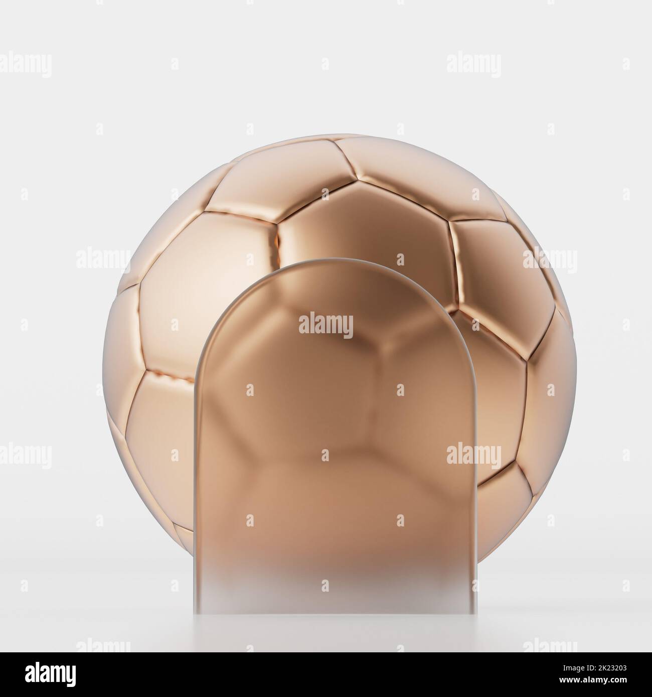 Gold football soccer ball with trendy frosted glass blank label. 3D ...