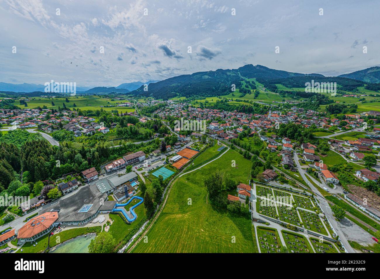 The region around Nesselwang in bavarian Allgaeu from above Stock Photo ...