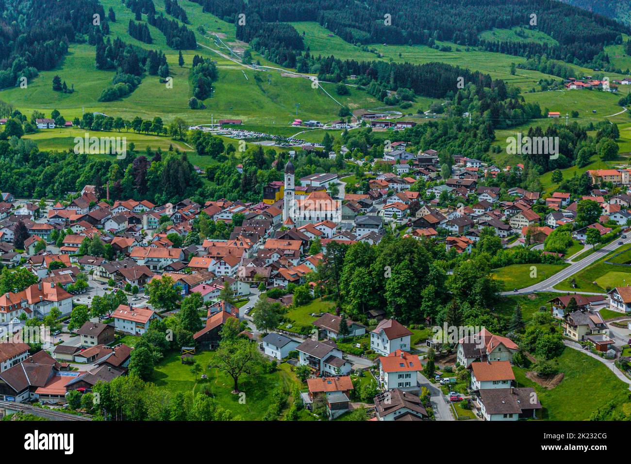 The region around Nesselwang in bavarian Allgaeu from above Stock Photo ...