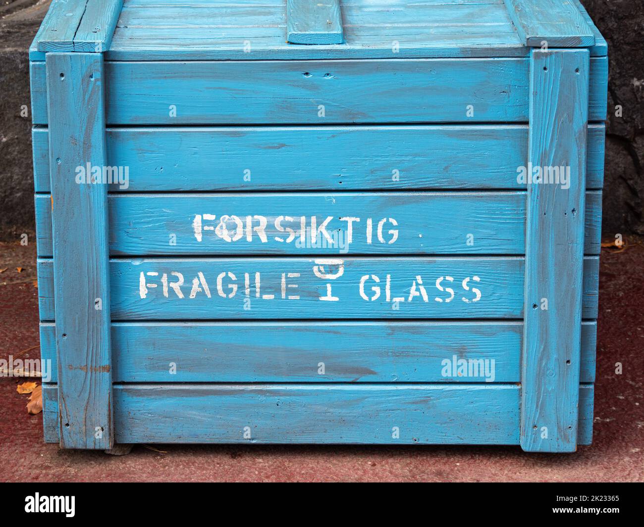 Wooden blue box with inscription in Swedish. English translation ...