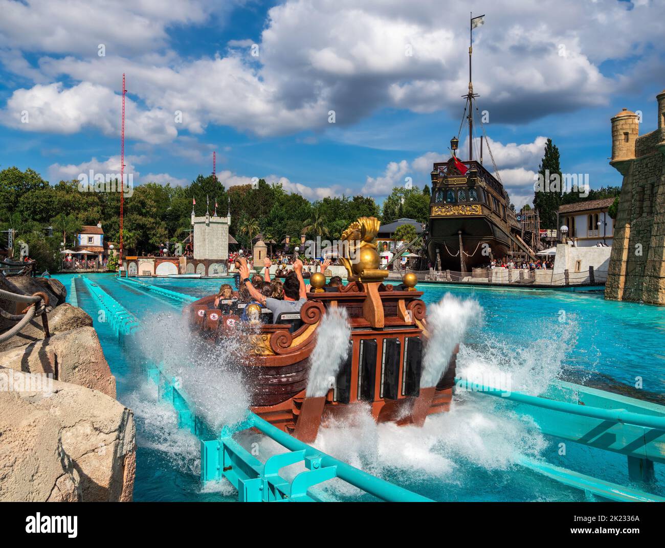 Rust, Germany - September 1, 2022: Water coaster in Europa-Park, the ...