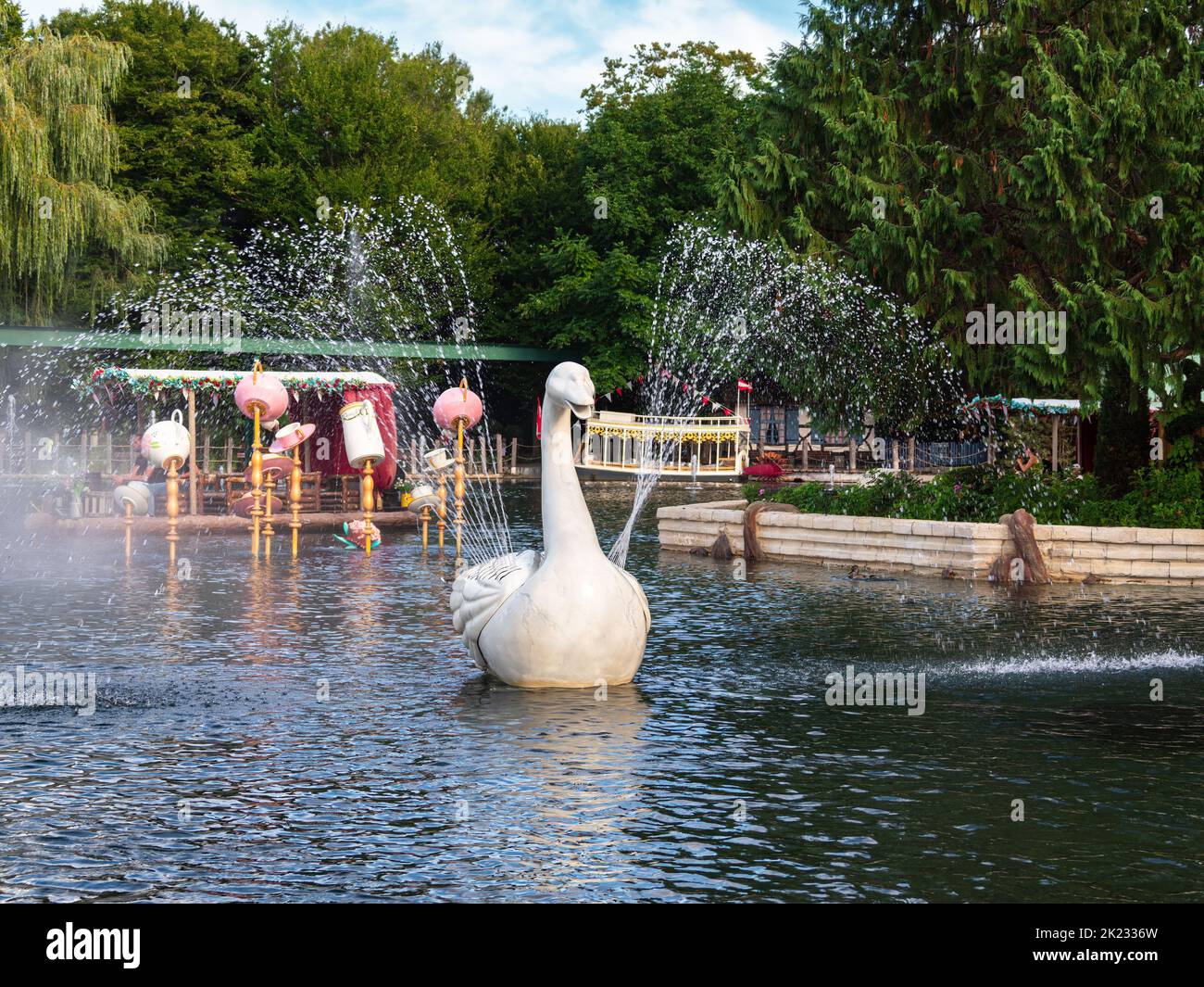Rust, Germany - September 1, 2022: Figurine of swan in Europa-Park, the ...