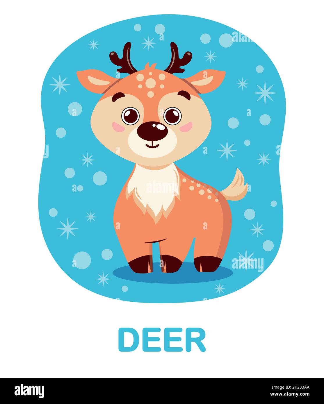 cartoon deer on a blue background. Reindeer. Cards for teaching ...