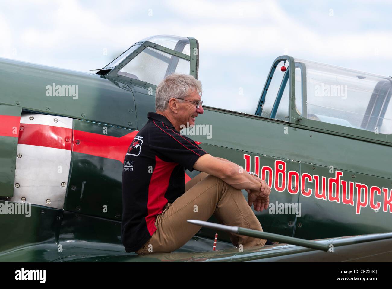 Pilot Mark Jefferies sitting on the wing of a Let C-11, Yak-11 version ...