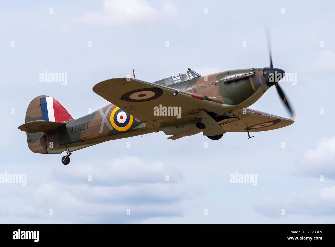 Hawker Hurricane MkI Second World War fighter plane taking off at the ...