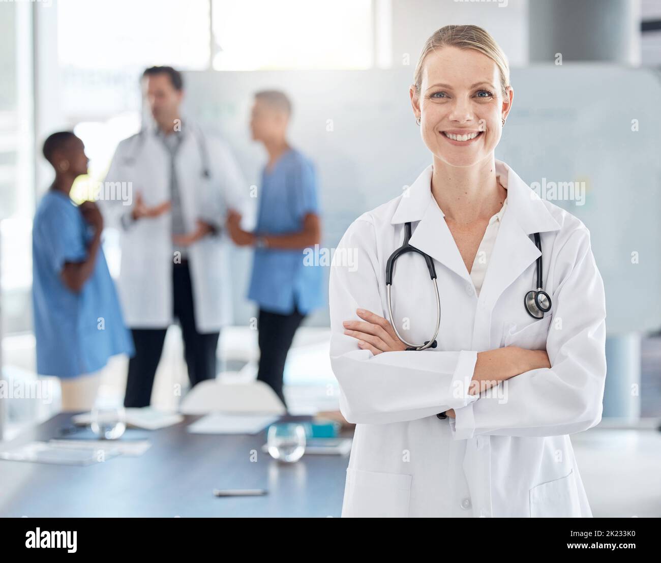 Portrait doctor, woman surgeon and happy medical manager in surgery ...