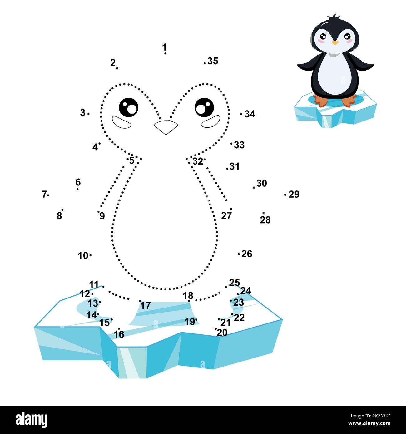 Penguin. Educational game for children. Dot by dot. Cute deer. Arctic ...