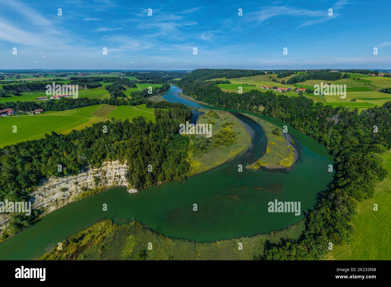 Aerial view to the spectacular Iller break through near Altusried in ...