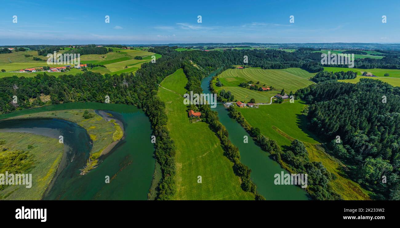 Aerial view to the spectacular Iller break through near Altusried in ...