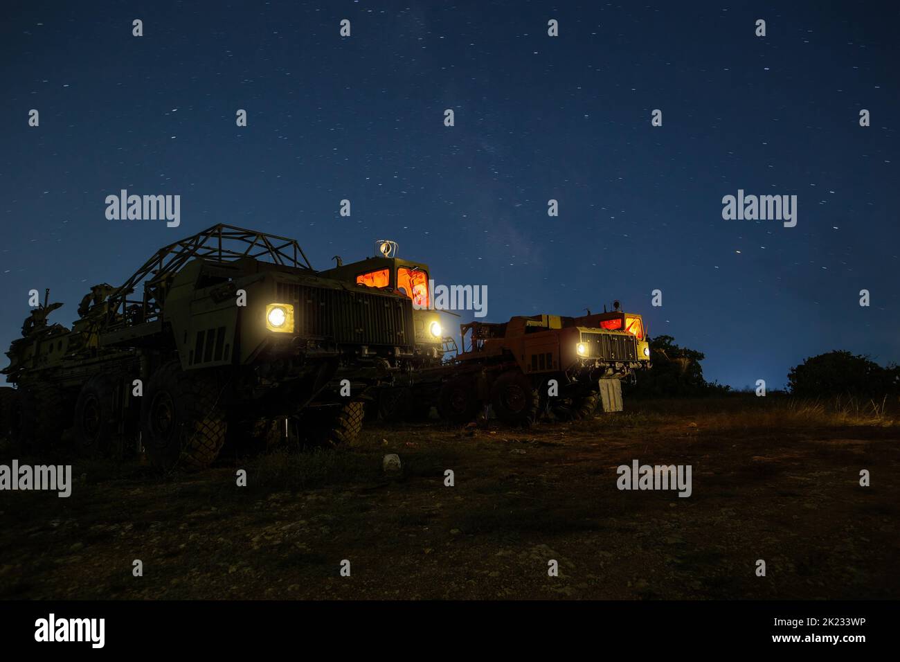 Old rusty broken Russian military vehicle at night Stock Photo - Alamy