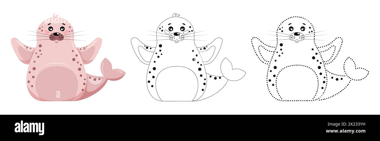 Cute fur seal, seal. Animals of the Arctic. Color the wild animal ...