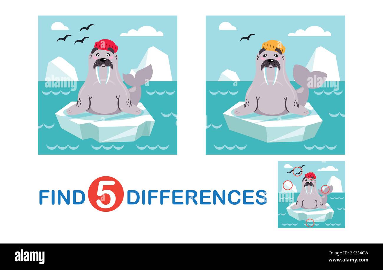 Find differences. Walrus on ice. Educational mini games for children ...