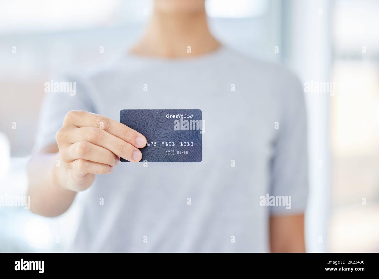 Hand, money and woman with credit card for finance, bank and money ...