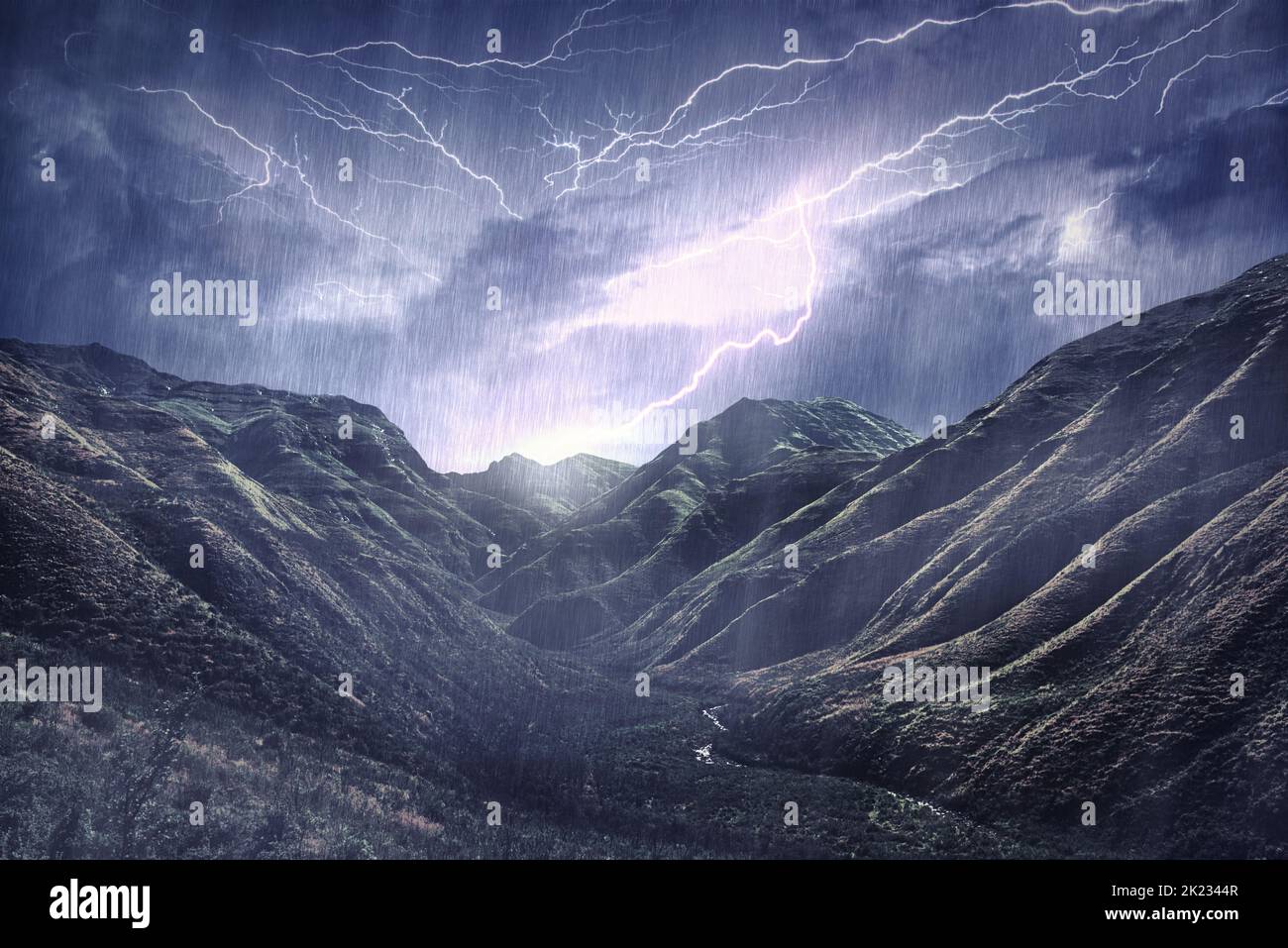 The majestic side of nature. a dramatic thunderstorm over a mountain ...