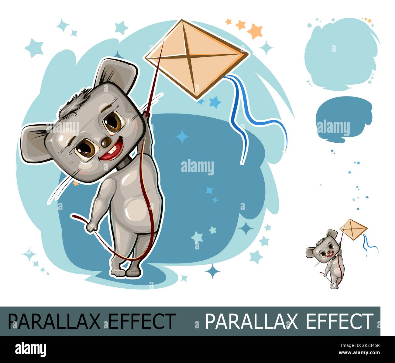 Little Hare flying kite in starry sky. Image from layers for overlay ...