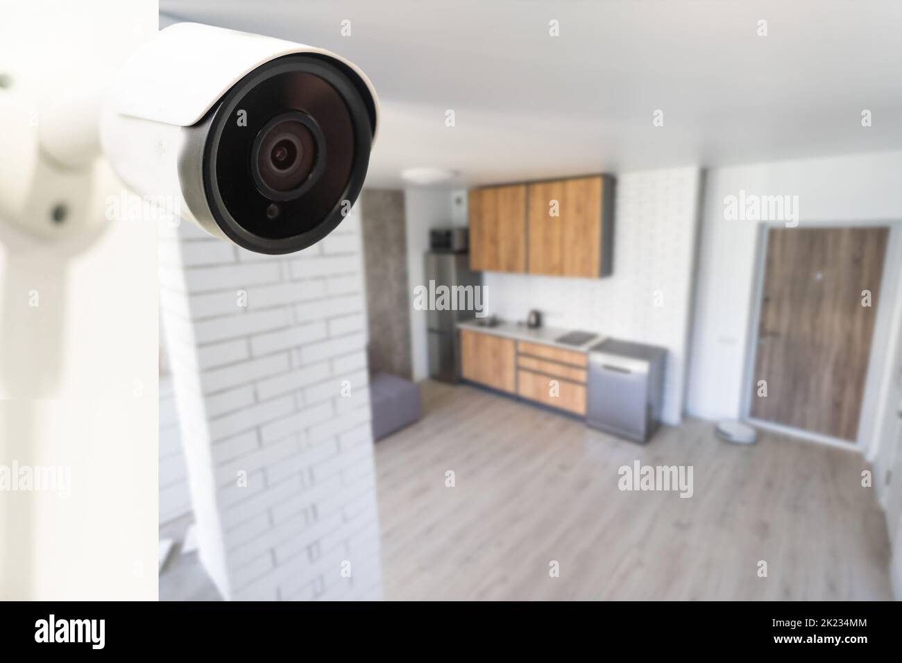 Interior Of Modern Empty Living Room With Security Camera In House ...