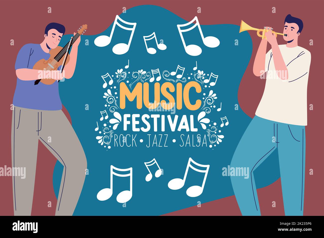 music festival lettering with male musicians Stock Vector Image & Art ...