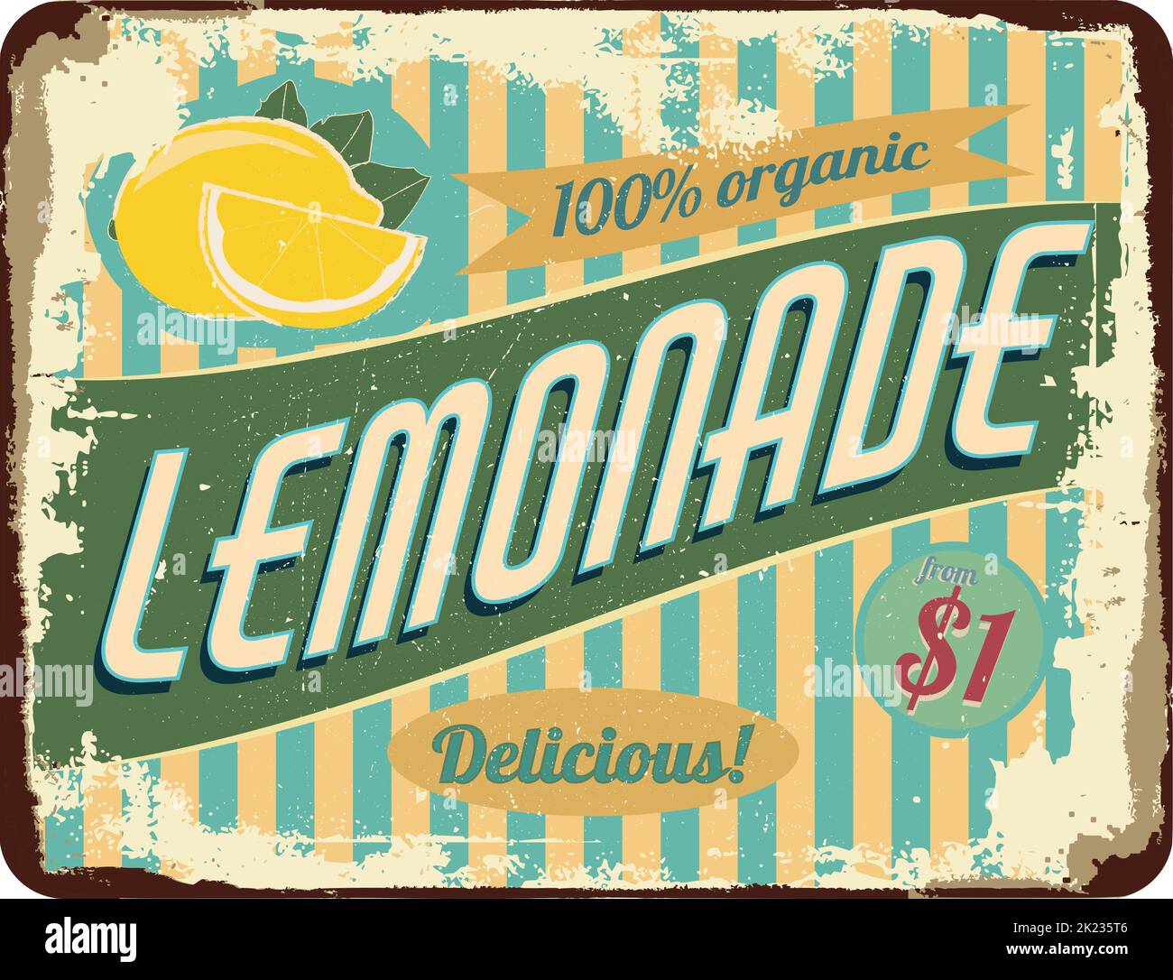 vintage shabby slightly rusty advertising banner. fresh lemonade.vector ...