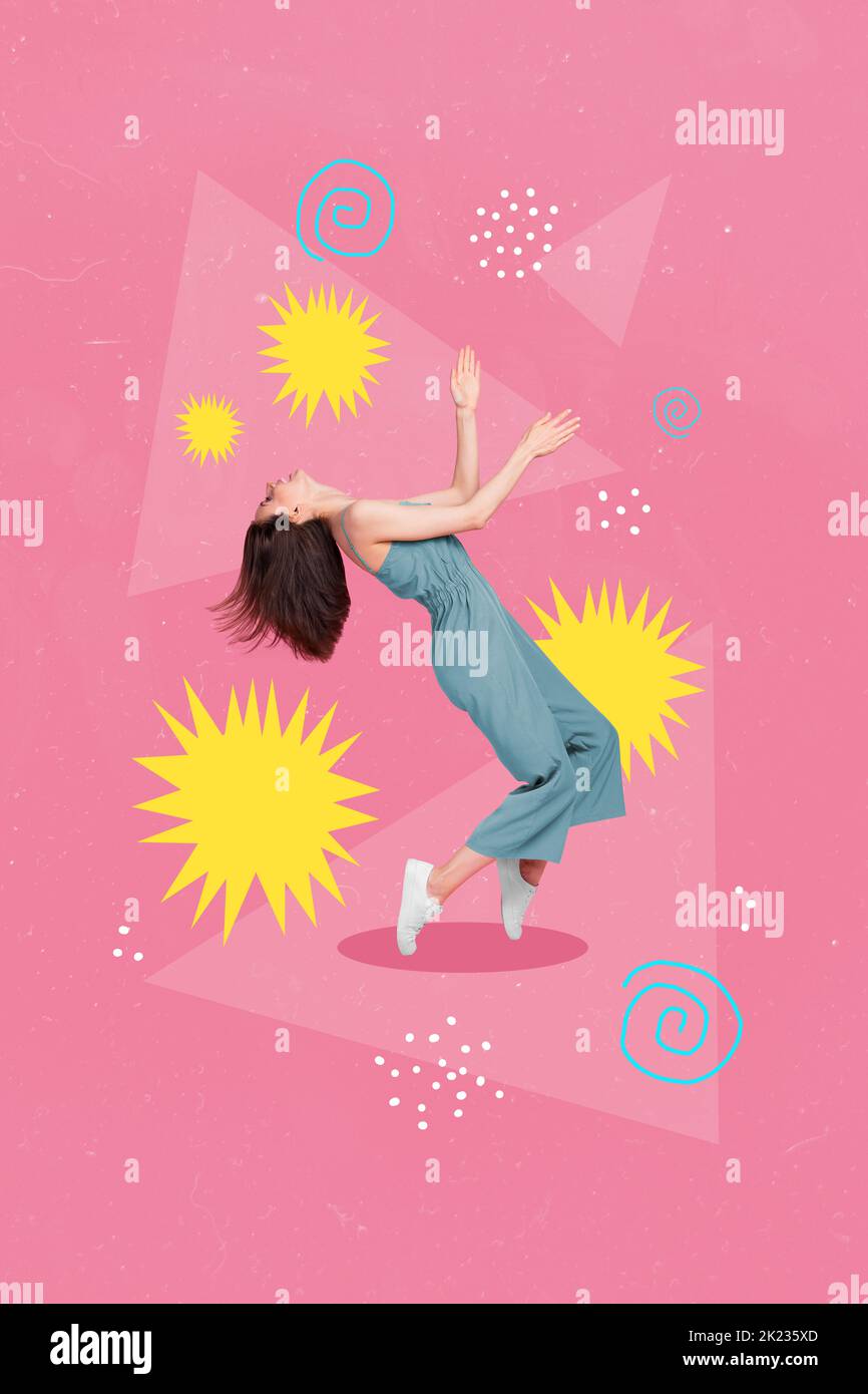 Vertical creative collage image of positive funny funky young woman ...