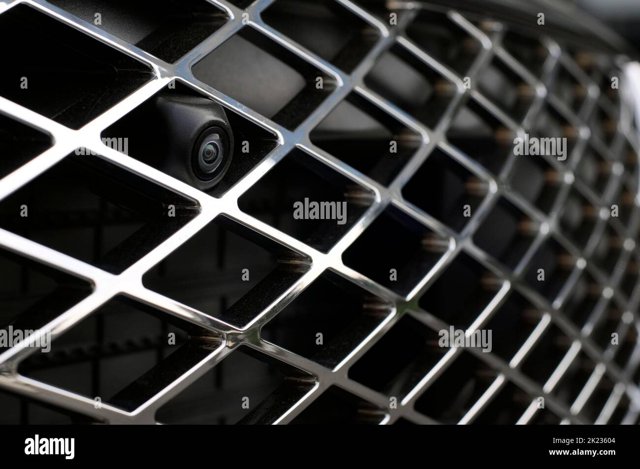 Luxury car front view camera for parking assistance selective focus ...