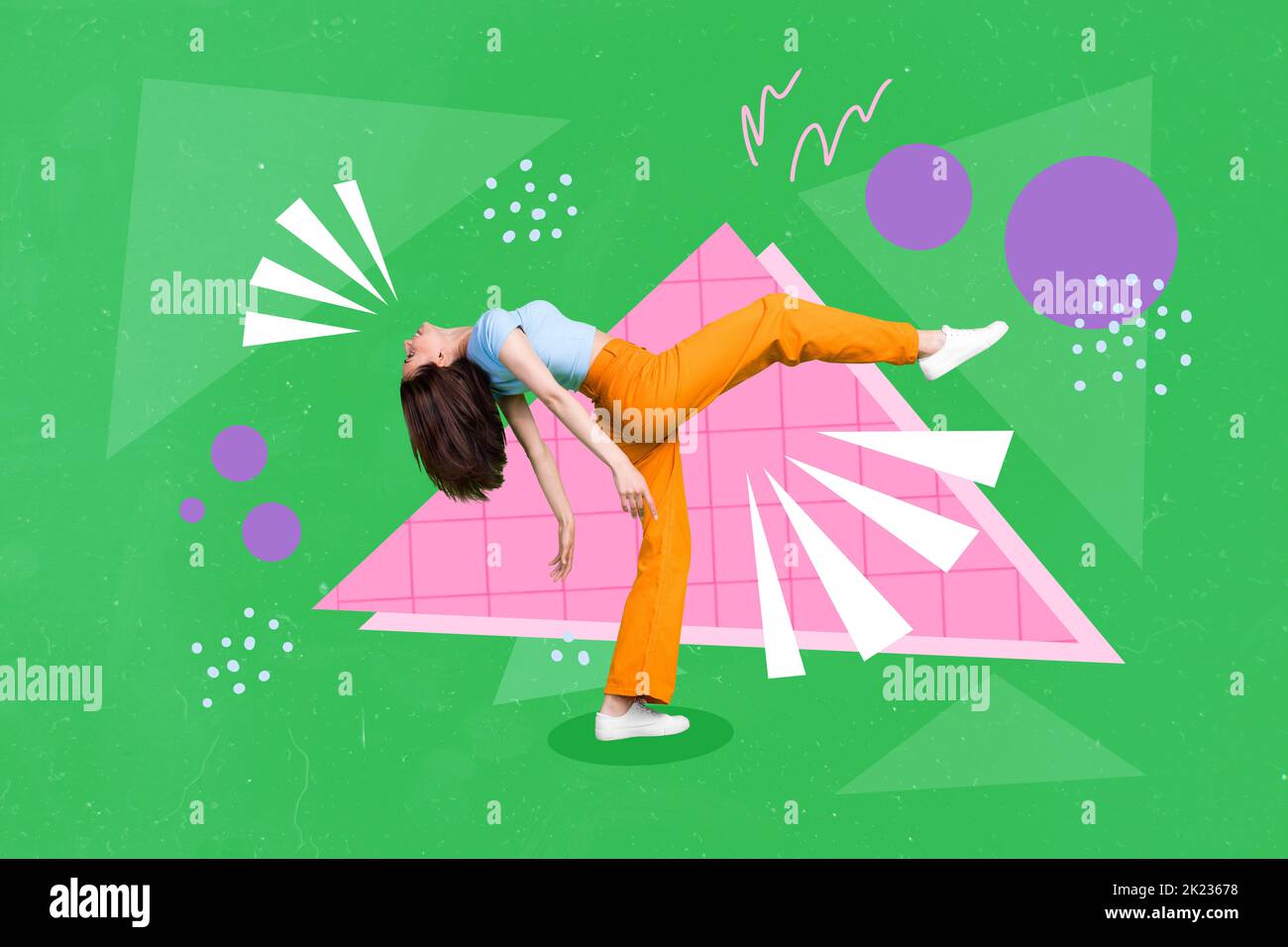 Composite collage portrait of positive girl rejoice enjoy dancing ...