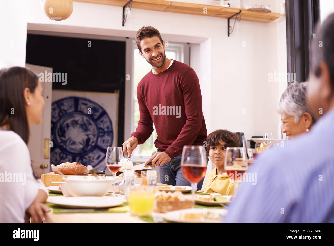Ill be honored to pass you some king. A happy man serving lunch to his ...