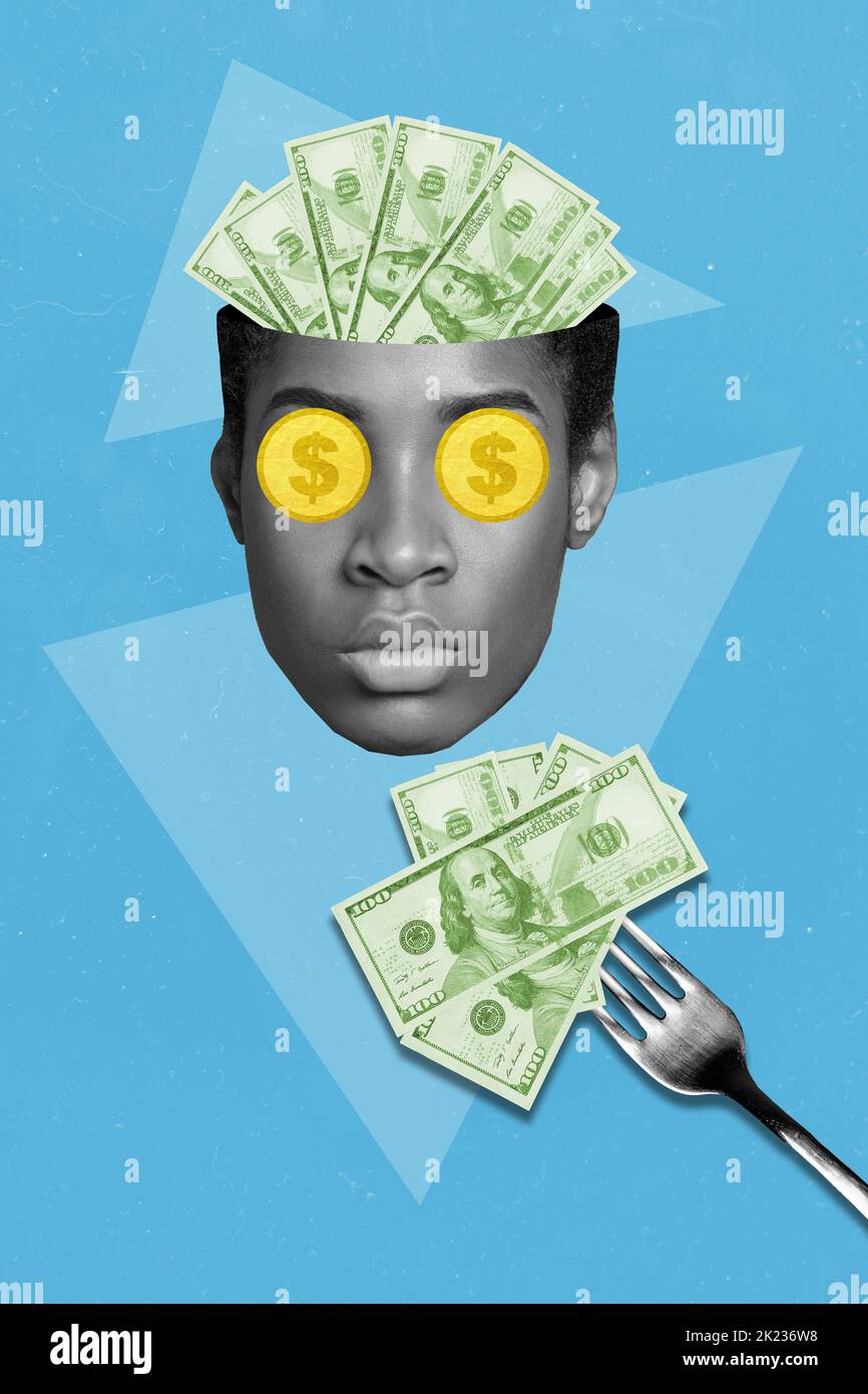 Collage photo of absurd retro head person without brain money cash ...