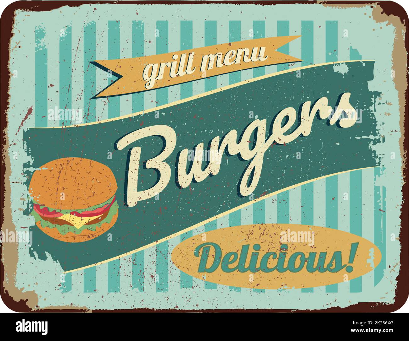 vintage shabby slightly rusty advertising banner. burgers.vector ...