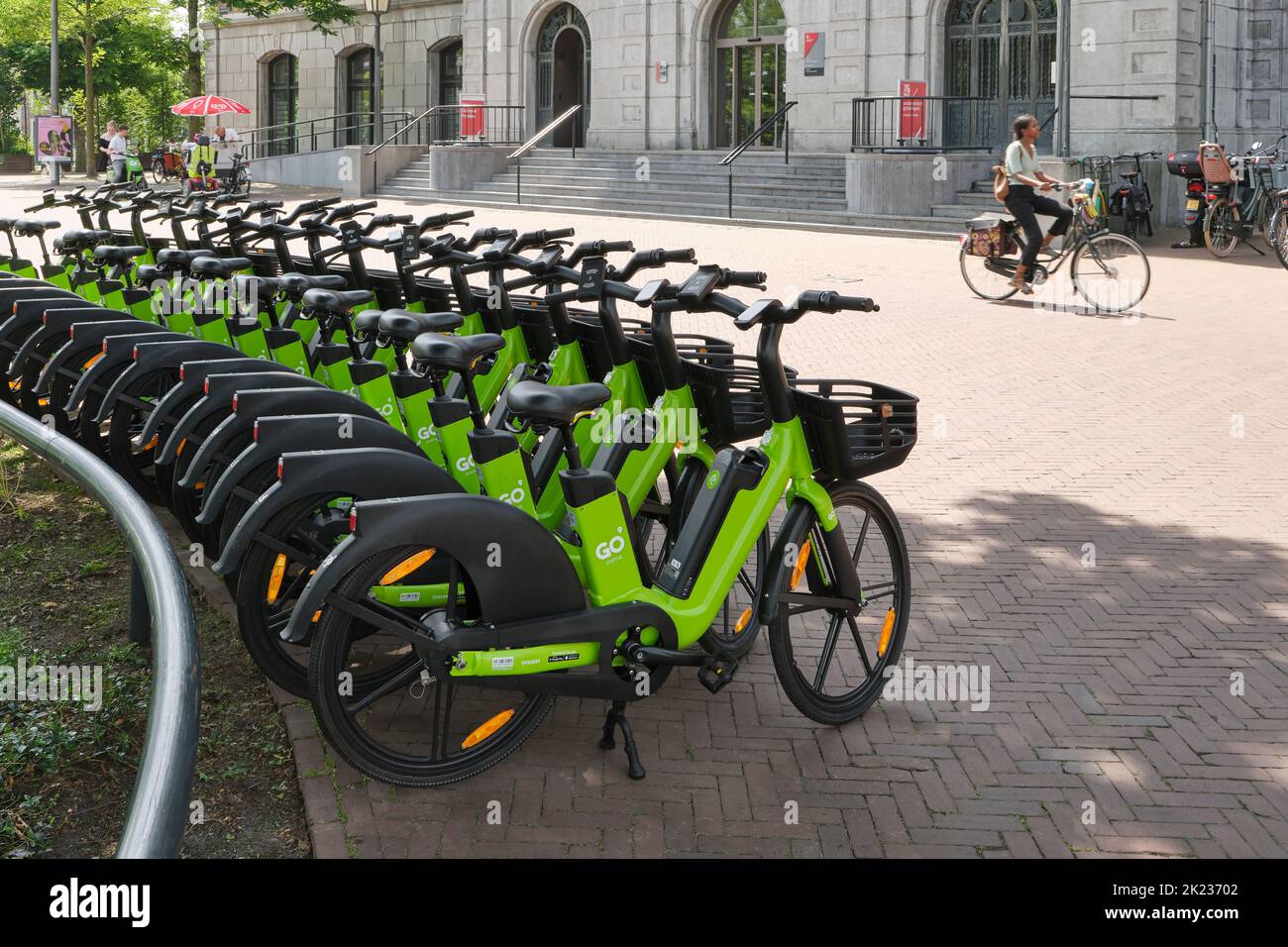 Green Go Sharing electrical bikes. GO Sharing is a micromobility ...