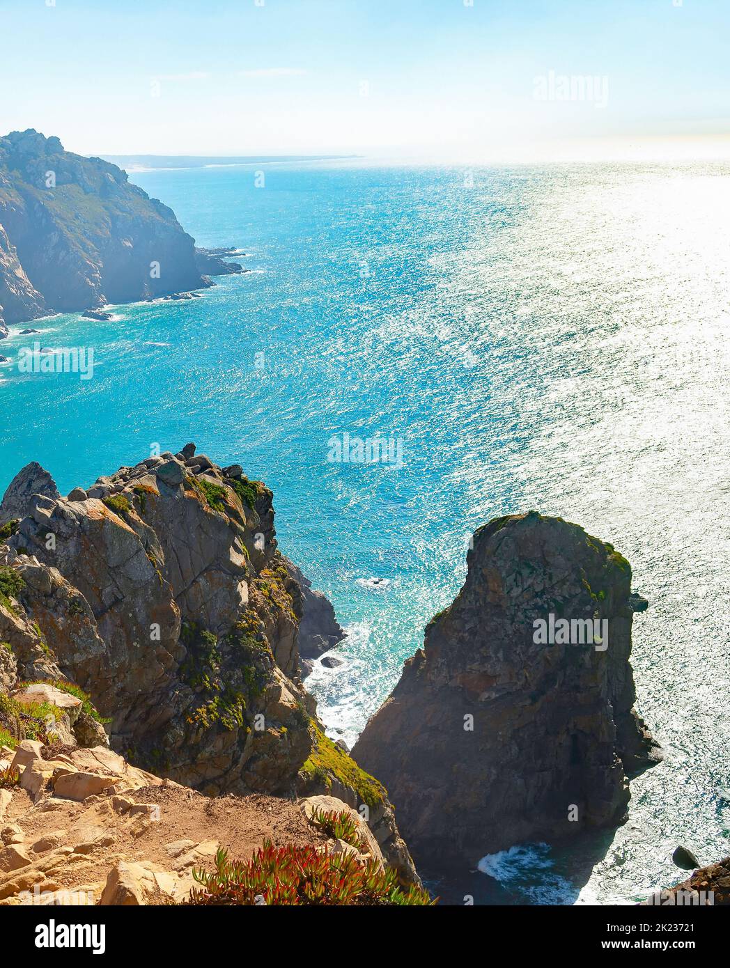 Cabo da Roca sunshine landscape, shimmering Atlantic ocean, Portugal ...