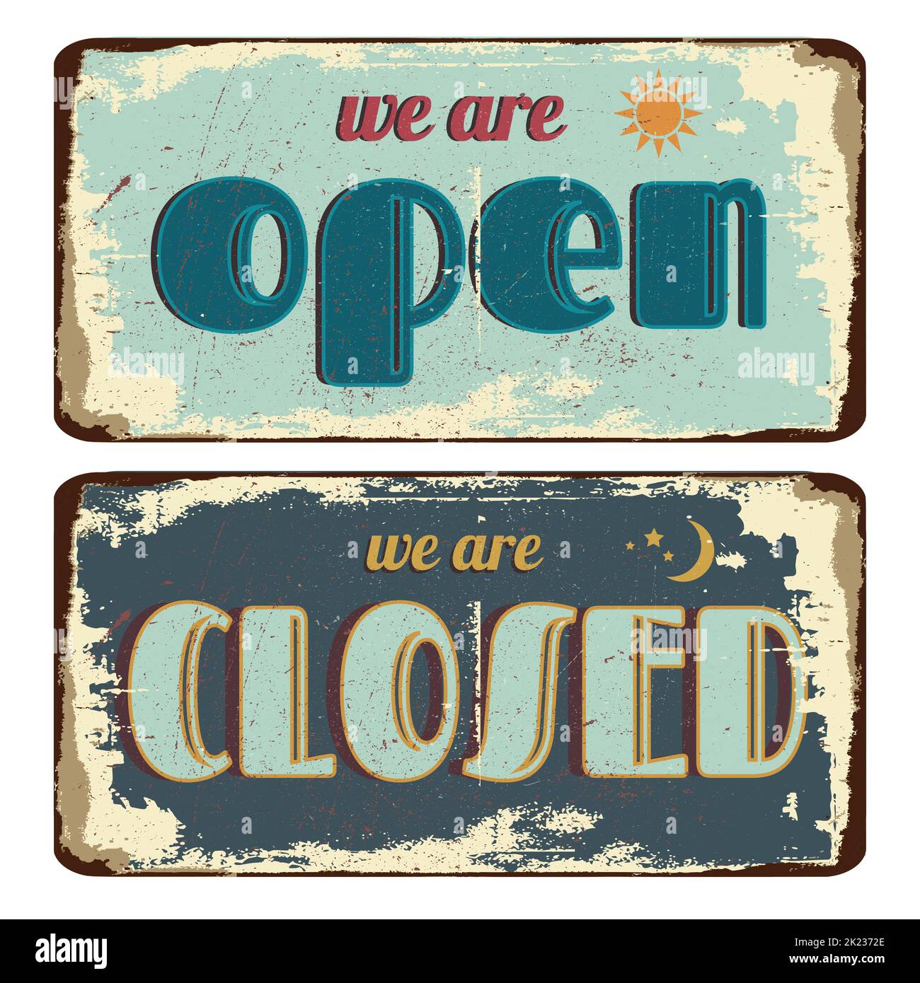 vintage shabby slightly rusty advertising banner. open closed.vector ...