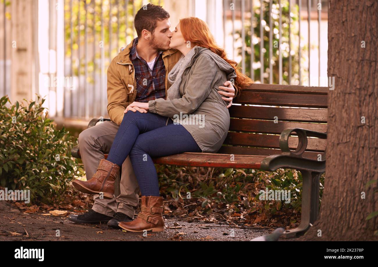 Falling in love during fall. a happy young couple sharing an ...