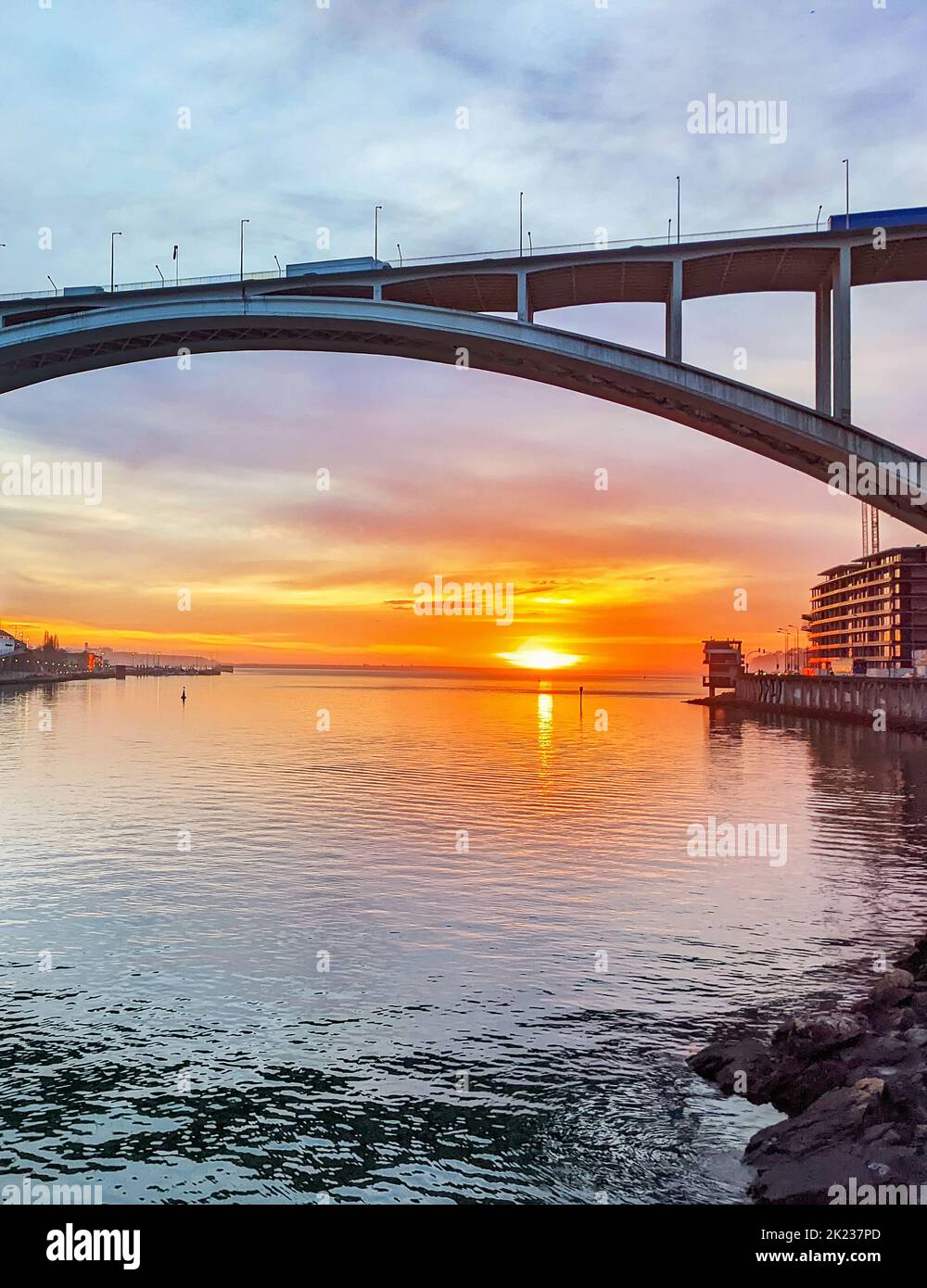 Sunset Douro river view with Arrabida bridge, Porto cityscape, Portugal ...
