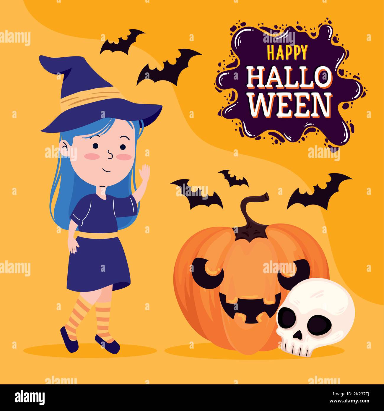 happy halloween lettering with witch Stock Vector Image & Art - Alamy