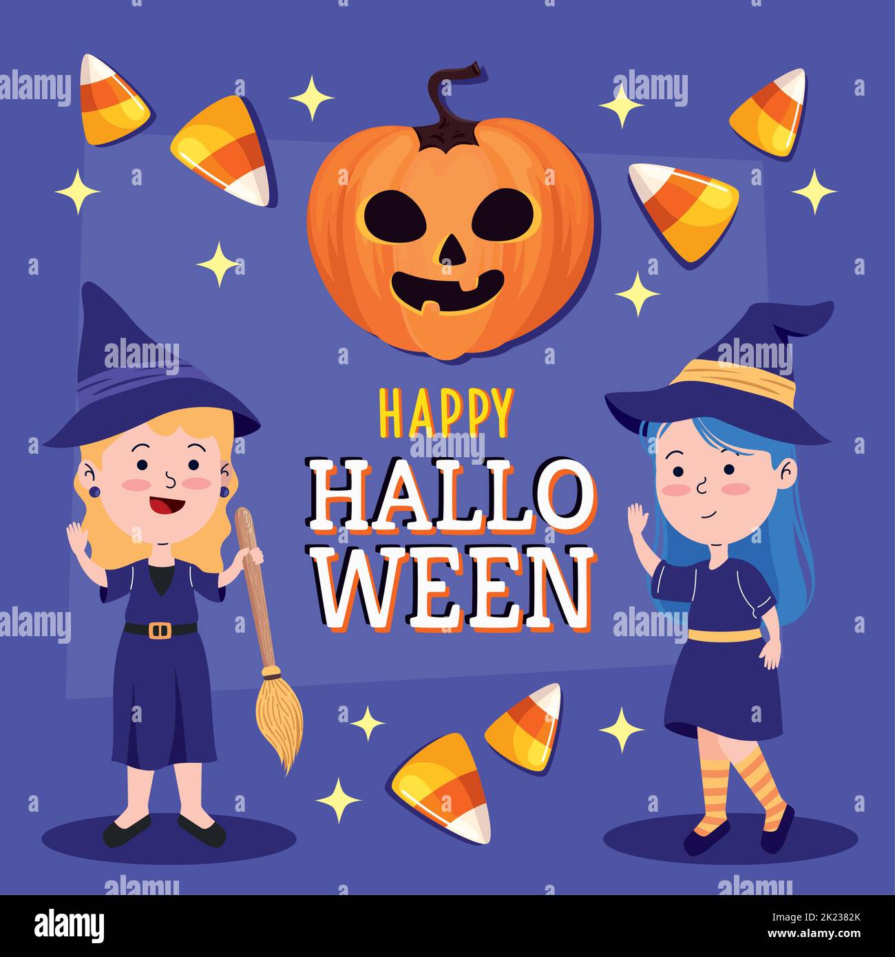 happy halloween lettering with witches Stock Vector Image & Art - Alamy