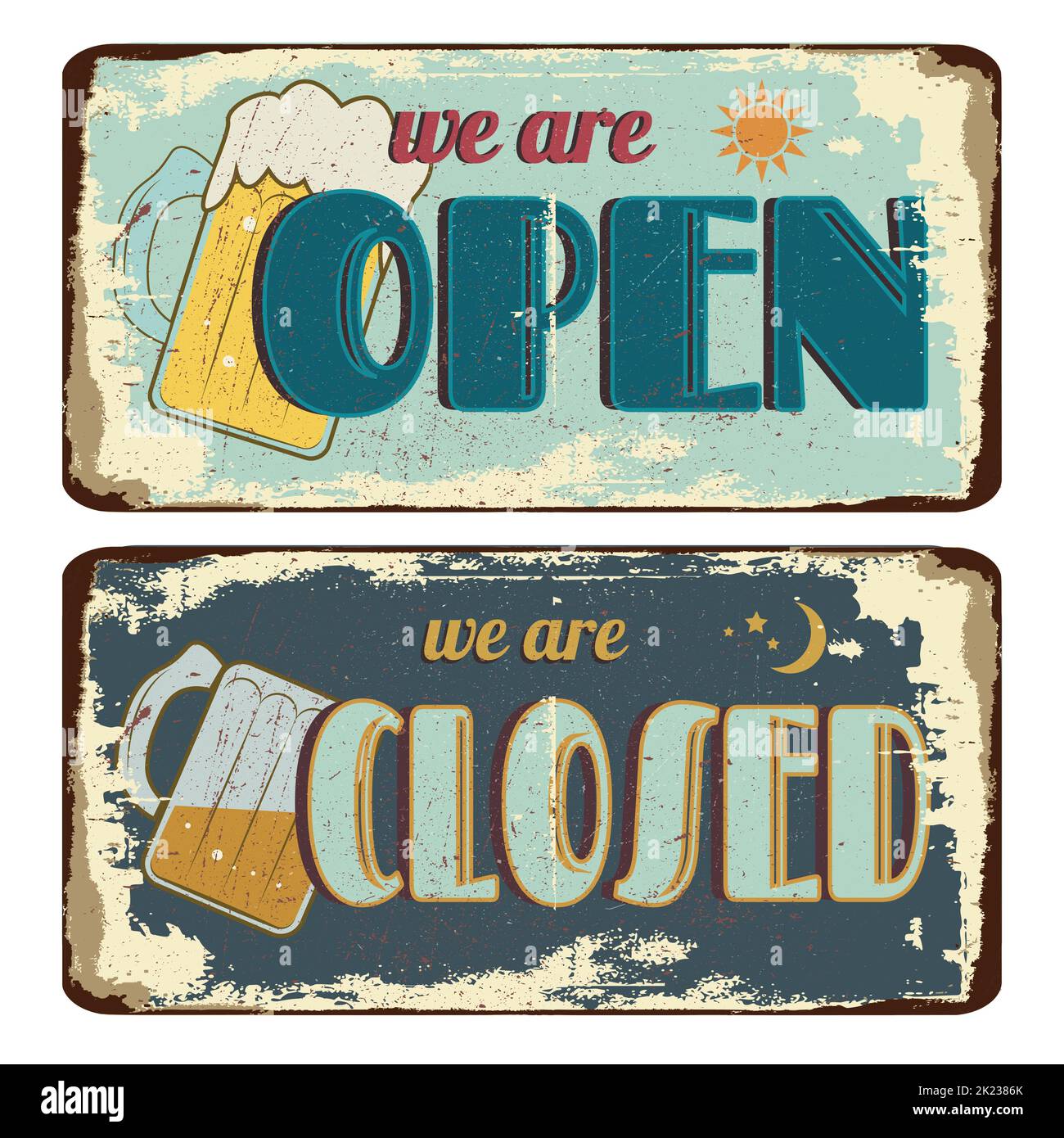 vintage shabby slightly rusty advertising banner. open closed.vector ...
