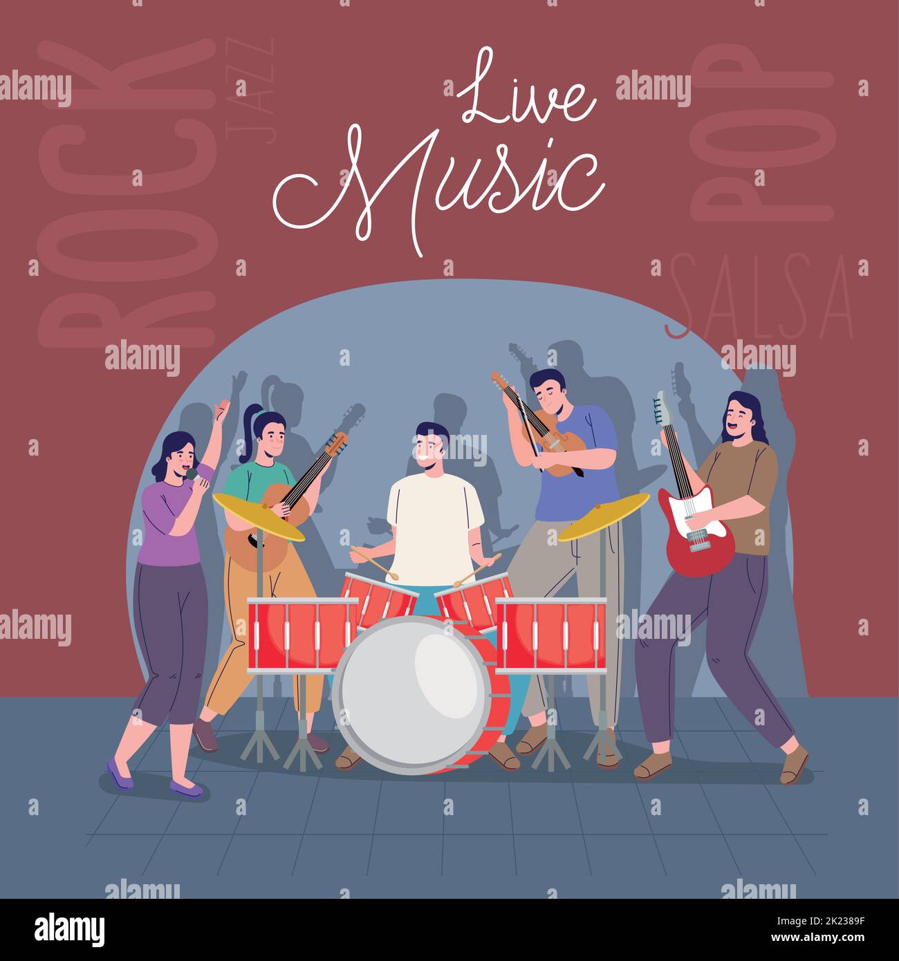 live music lettering with band Stock Vector Image & Art - Alamy