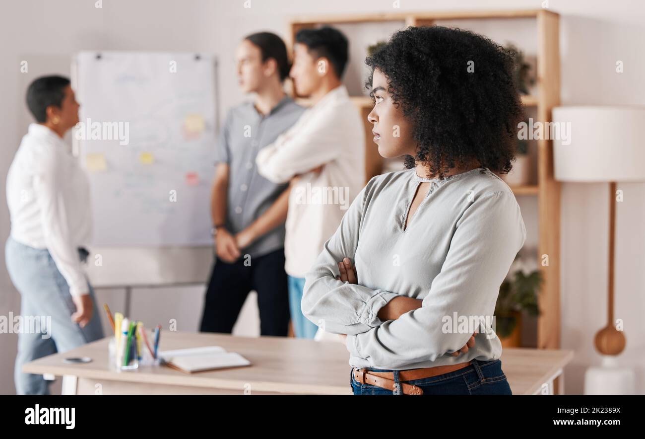 Angry and frustrated black woman in business meeting team presentation ...