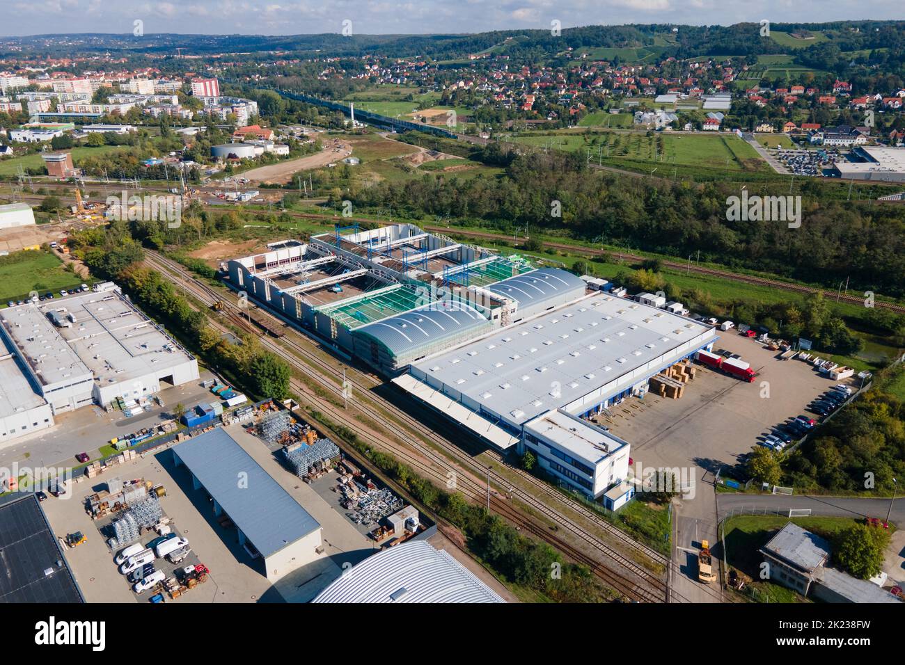 Radebeul, Germany. 22nd Sep, 2022. Construction vehicles stand on a ...