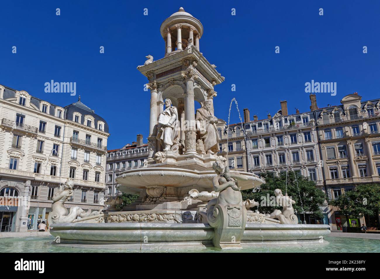 LYON, FRANCE, September 21, 2022 : Fountain in Place des Jacobins, in ...