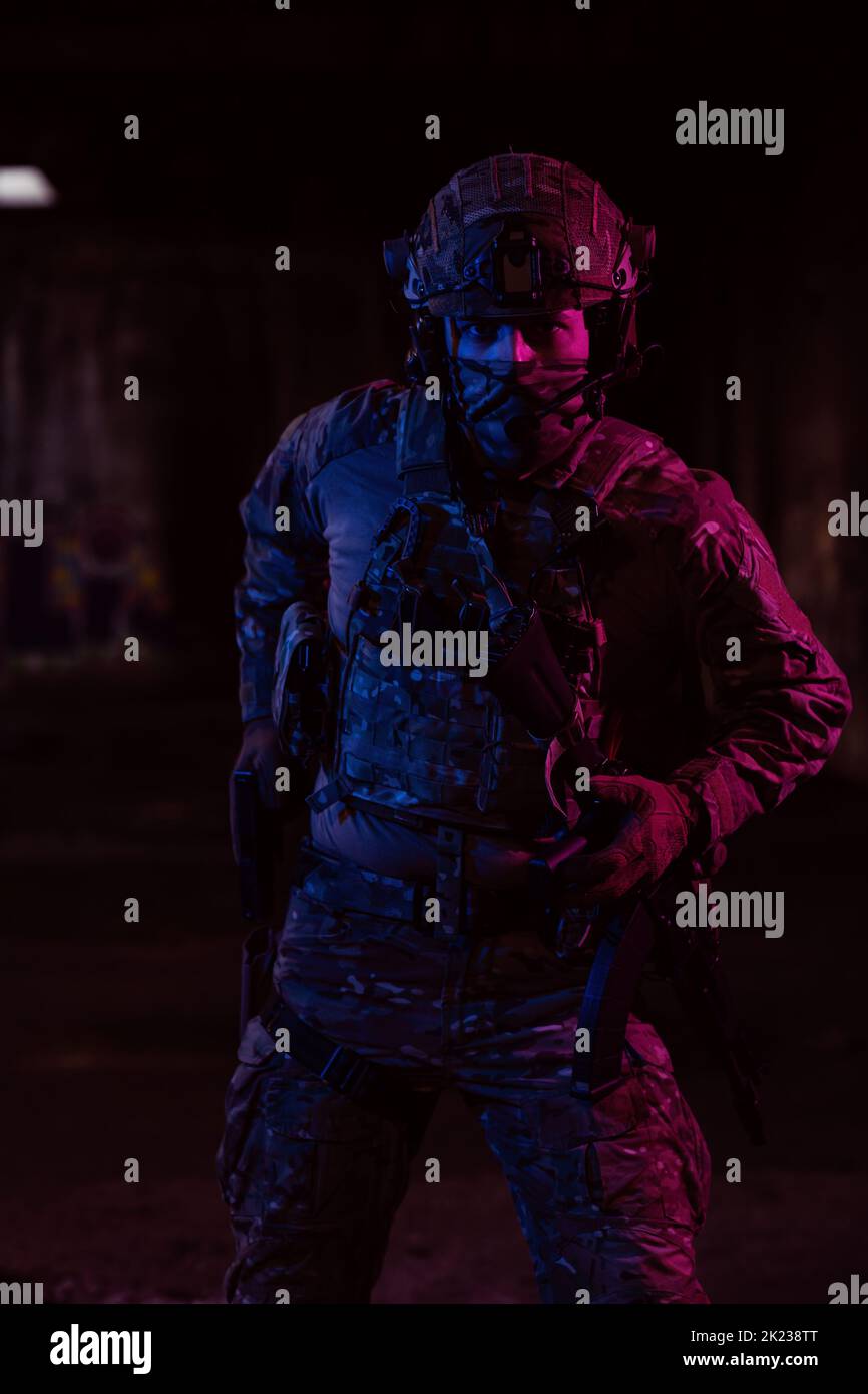 Soldier of army elite forces, special security service fighter with ...