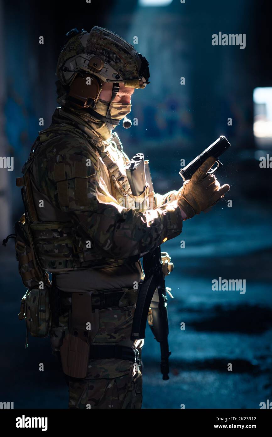 Soldier of army elite forces, special security service fighter with ...